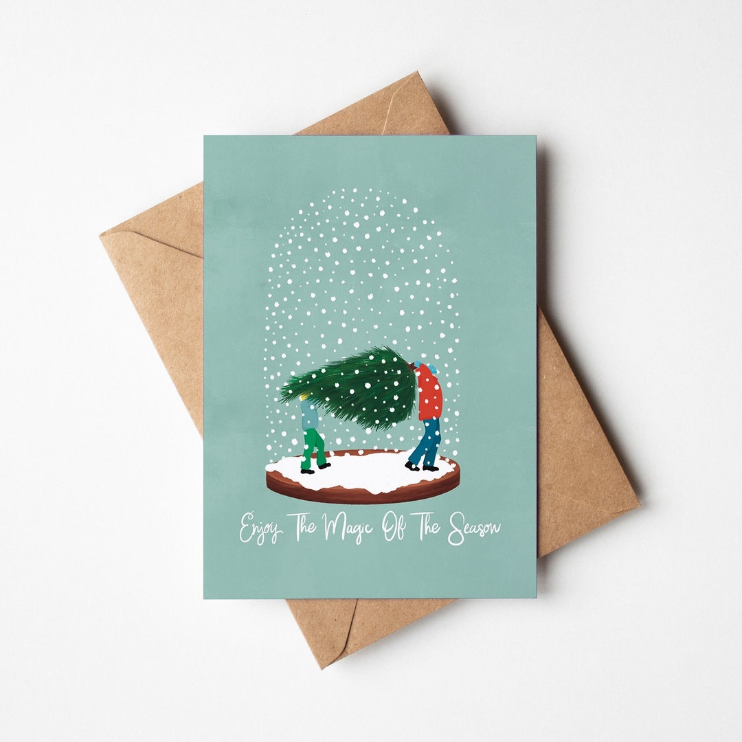 Magic Snow Globe Christmas Card, Holiday Card, Colorful Christmas Card ...