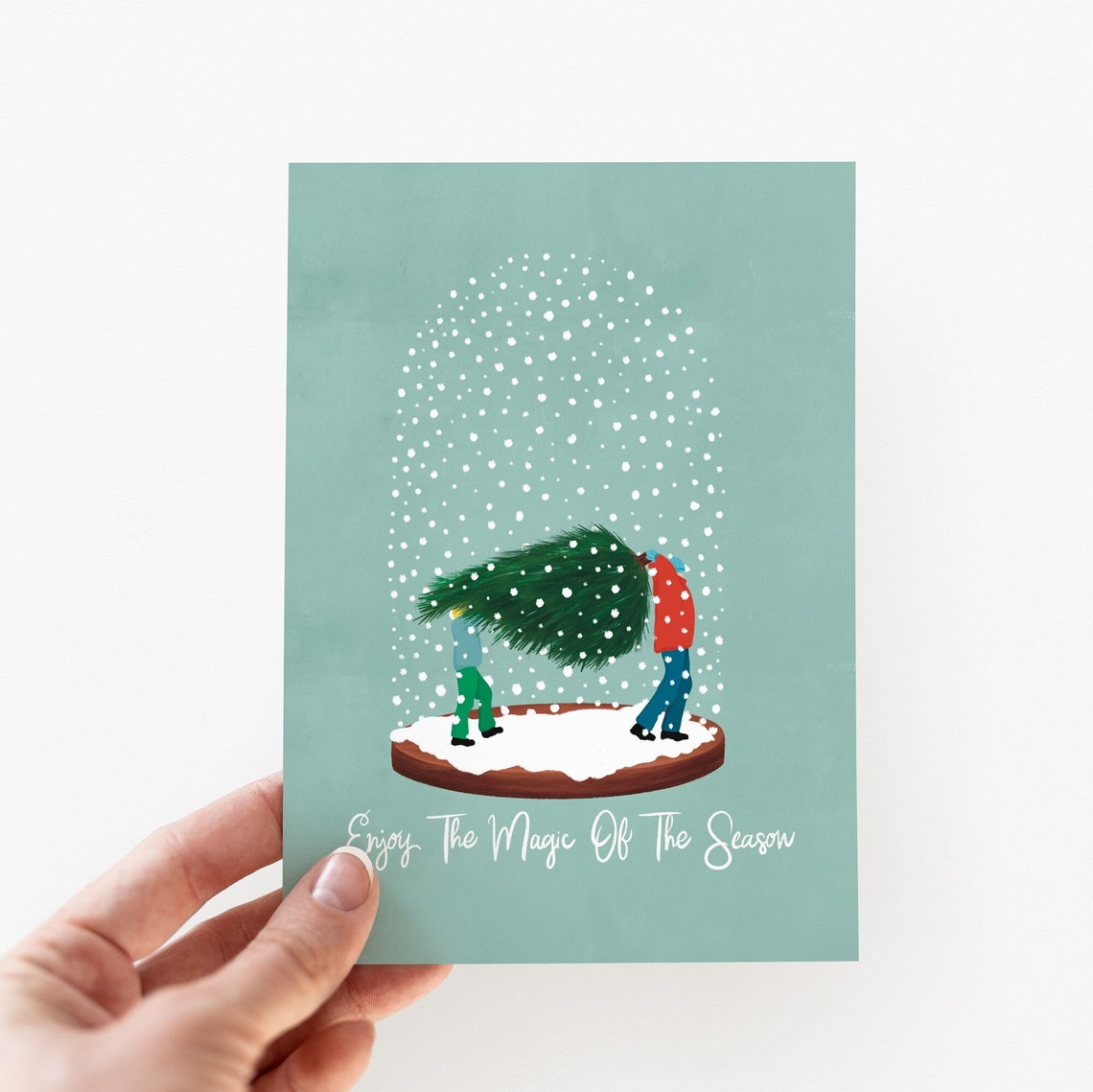 Magic Snow Globe Christmas Card Holiday Card Colorful - Etsy