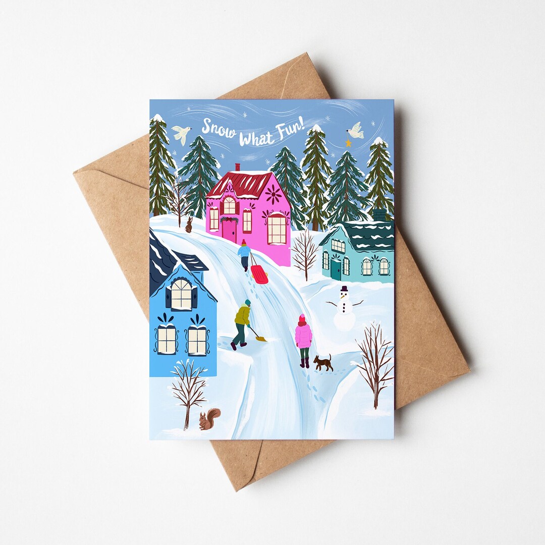 Snow What Fun Holiday Card Colorful Card Winter Greeting - Etsy