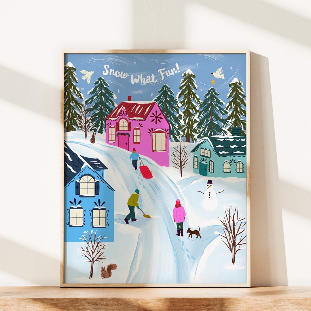 Snow What Fun Art Print, Snow Day Art, Colorful Winter Art, Hand ...