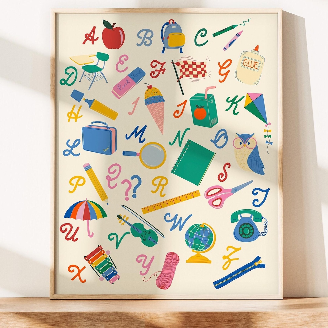 School Supplies Alphabet Wall Art Print, Abc Chart, Nursery Room ...