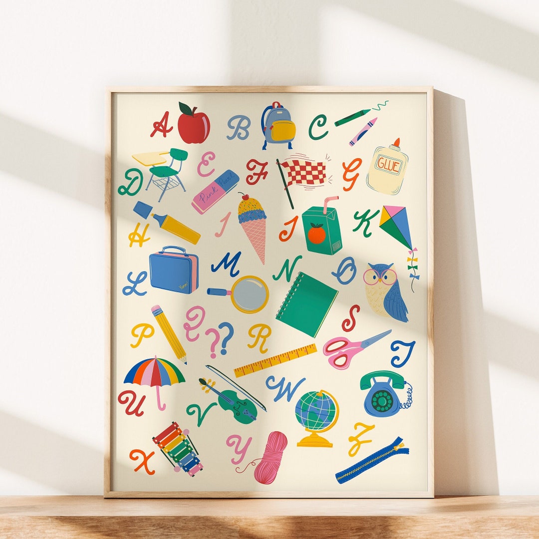 School Supplies Alphabet Wall Art Print, Abc Chart, Nursery Room ...