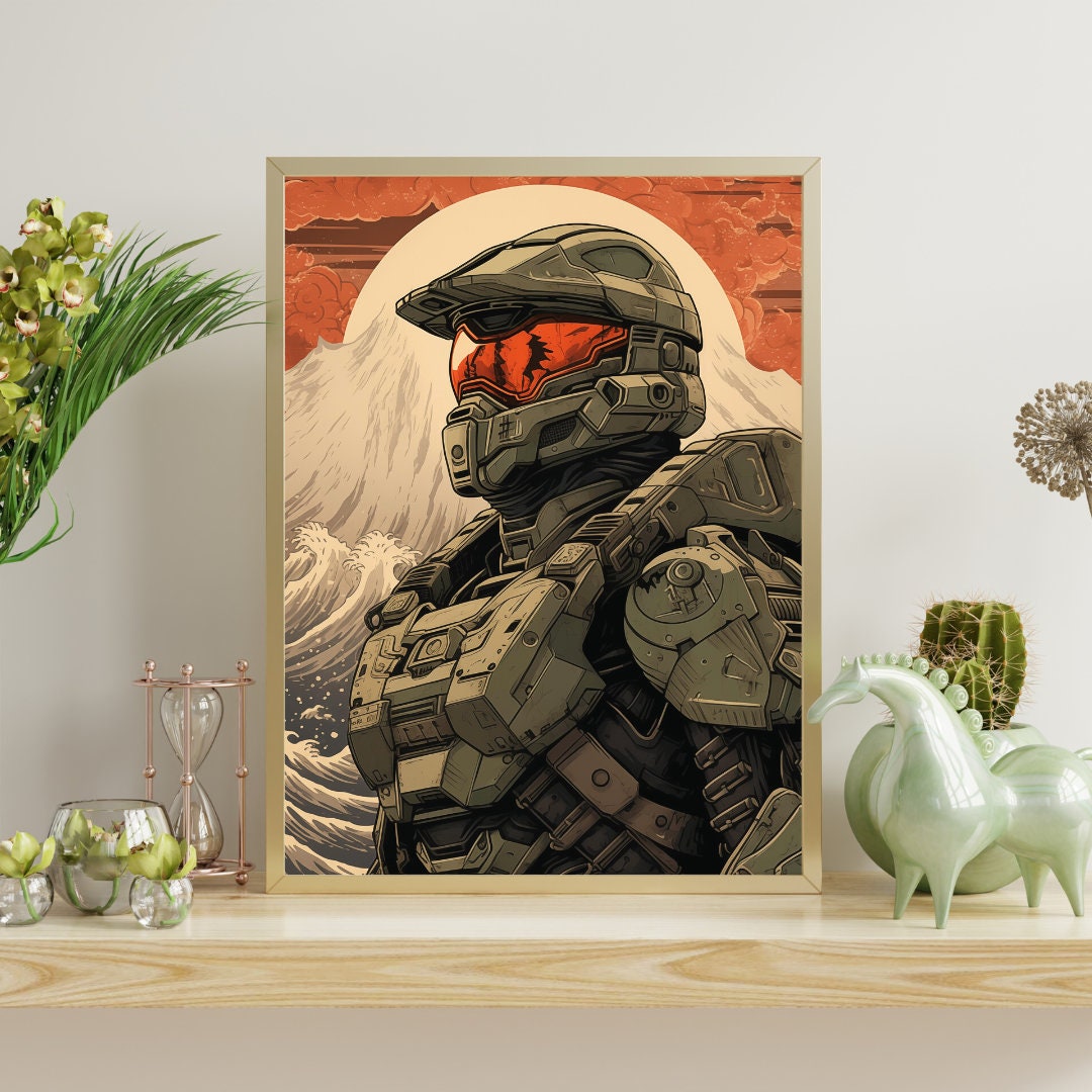 Digital Master Chief and Cortana Poster Print Japanese Ukiyo-e Style ...