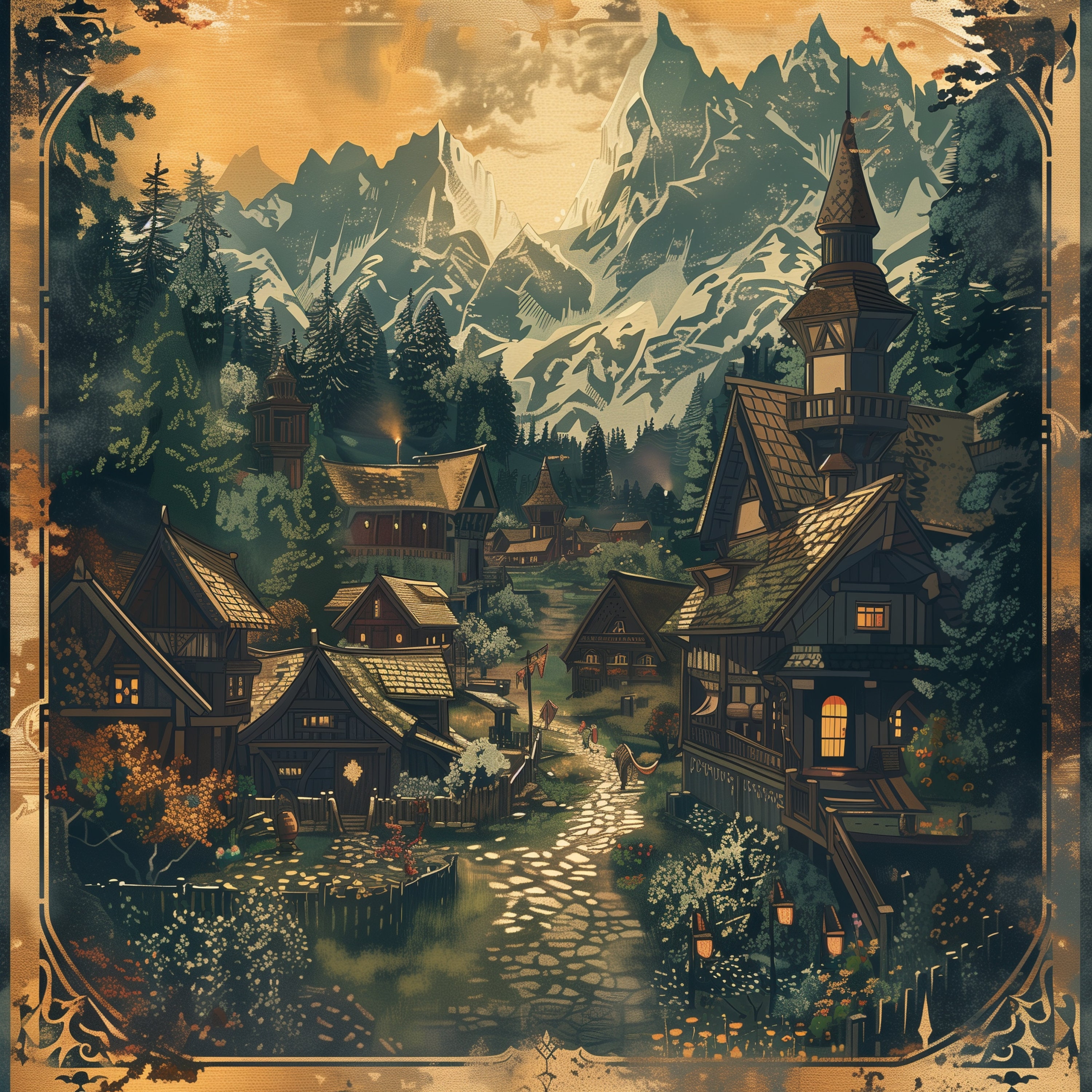 Digital Print Skyrim Art Bundle Tamriel Landscape and Ancient Map ...