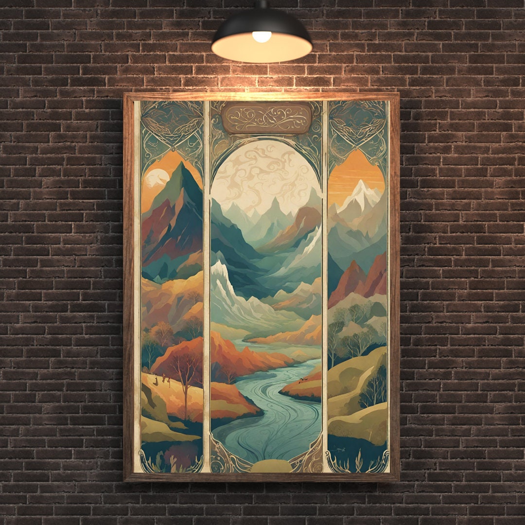 Digital LOTR Poster Bundle of Middle Earth in Abstract Boho Art Style ...