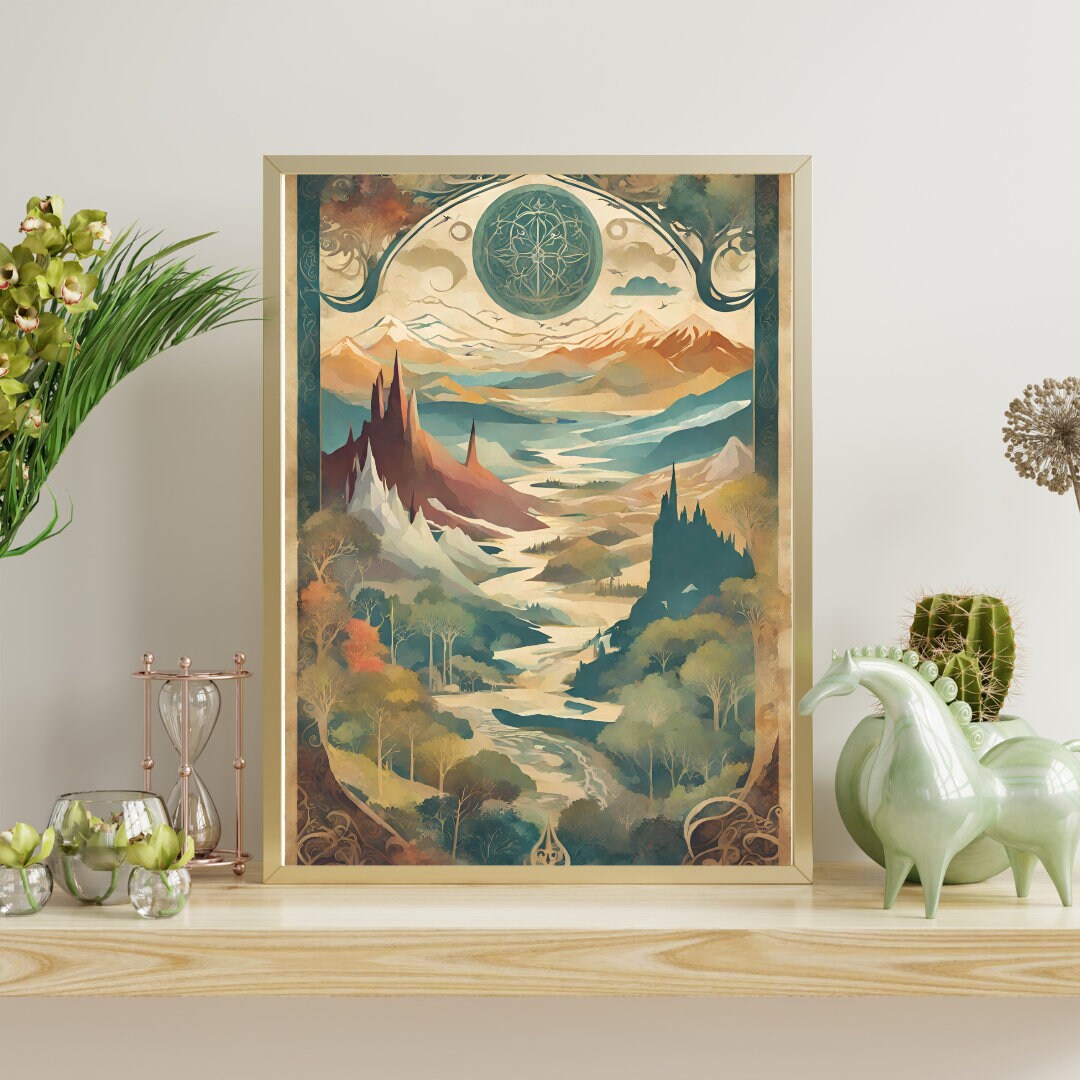 Digital LOTR Poster Bundle of Middle Earth in Abstract Boho Art Style ...