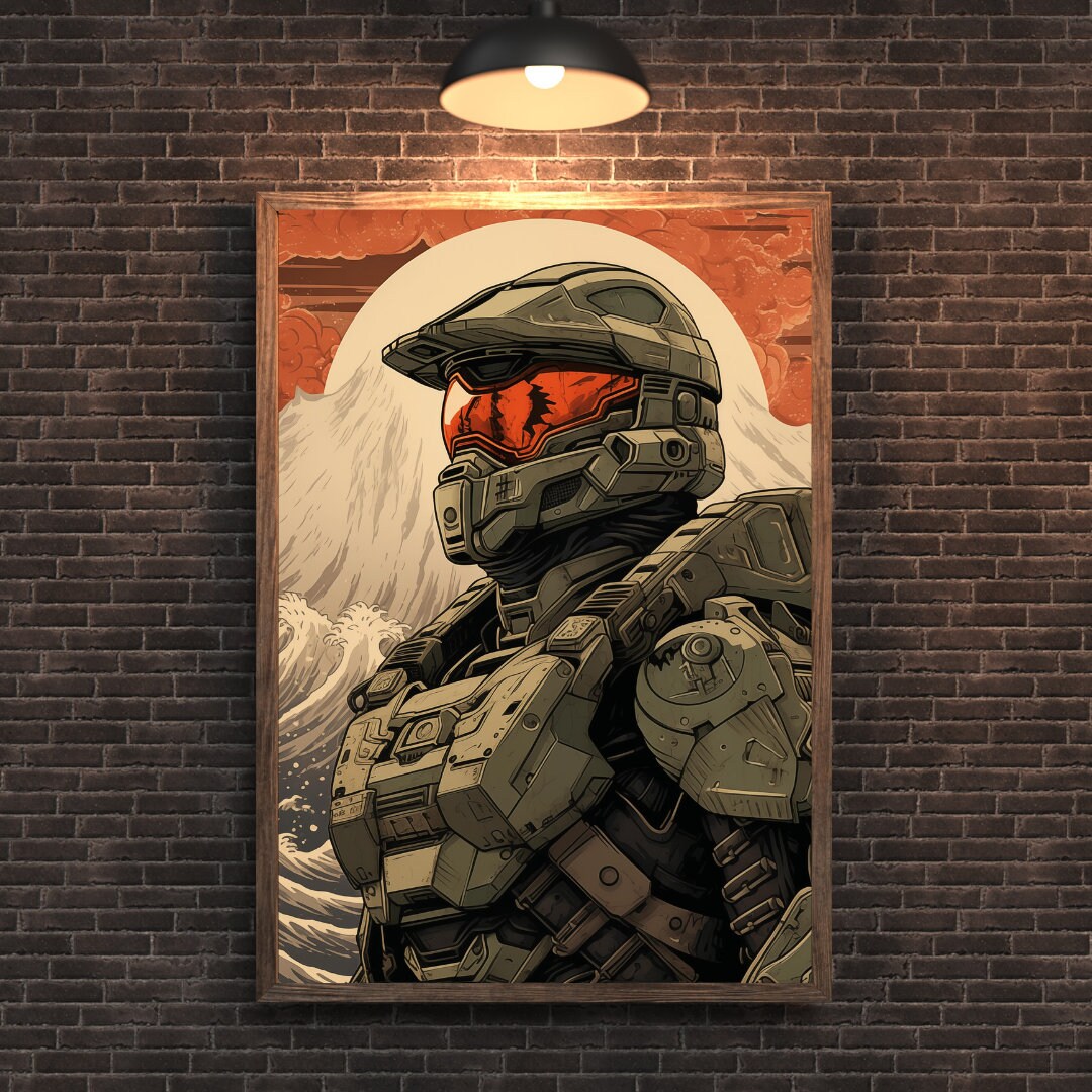 Digital Master Chief and Cortana Poster Print Japanese Ukiyo-e Style ...