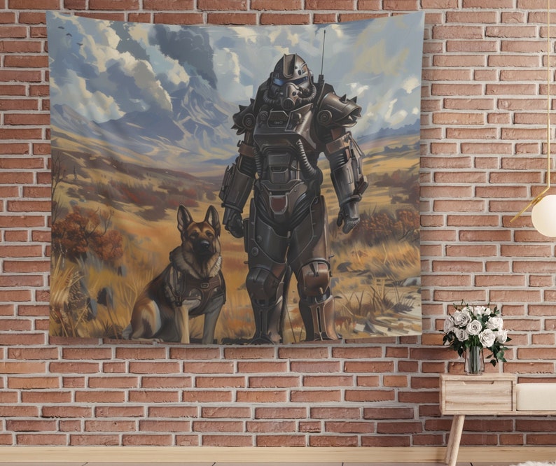 Fallout Power Armor & Infamous German Shepherd Dog Wall Tapestry Video ...