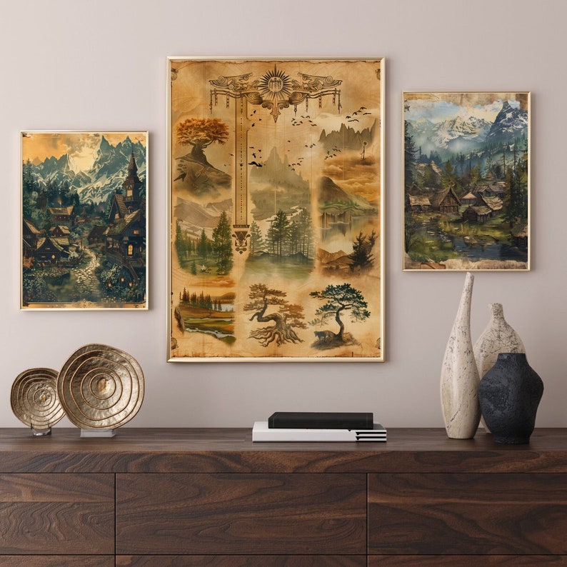 Digital Print Skyrim Art Bundle Tamriel Landscape and Ancient Map ...