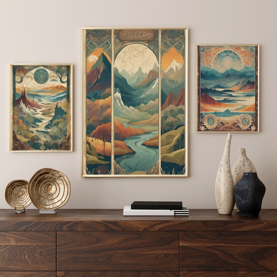 Digital LOTR Poster Bundle of Middle Earth in Abstract Boho Art Style ...