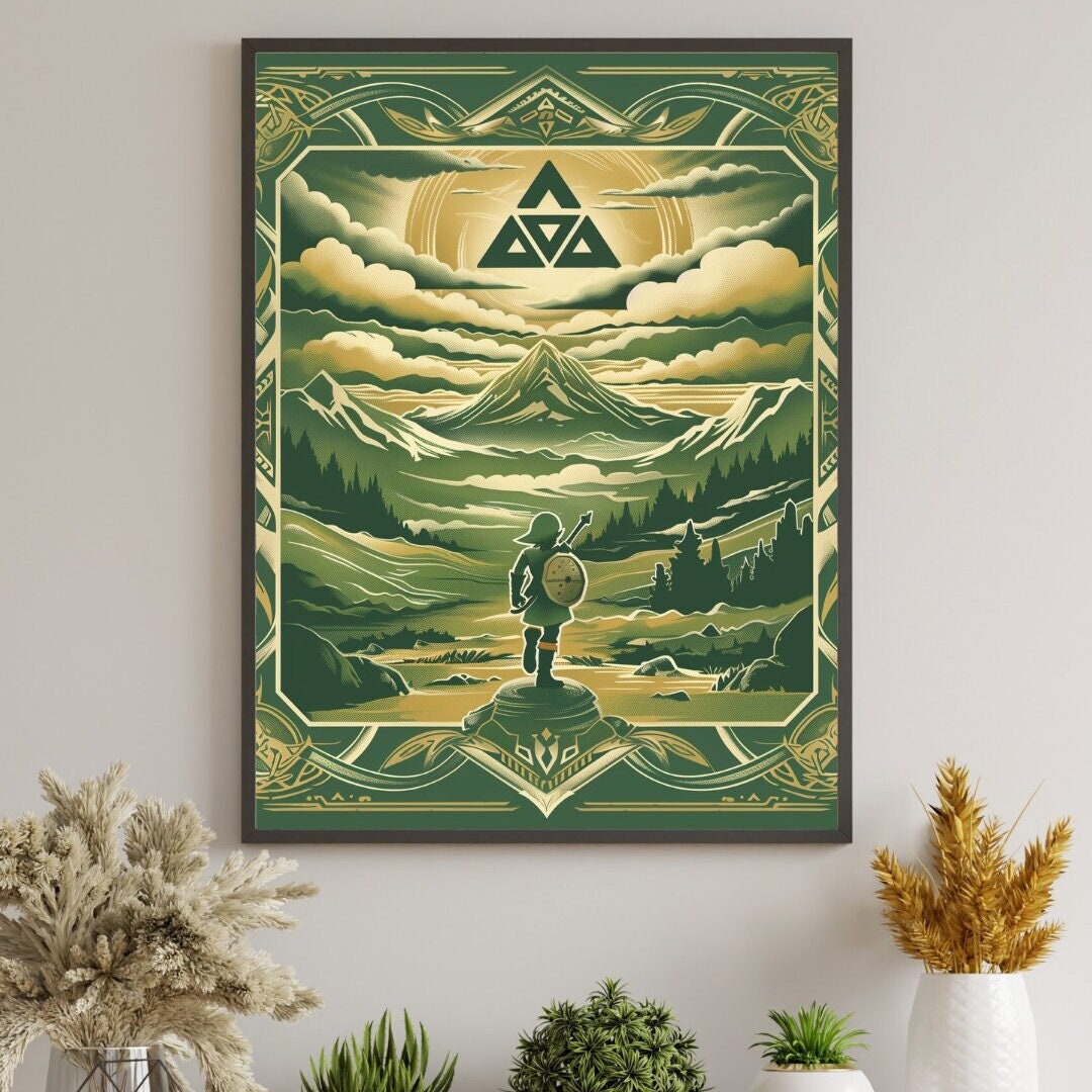 The Legend of Zelda in Digital Printable Poster Link in Hyrule in Folk ...