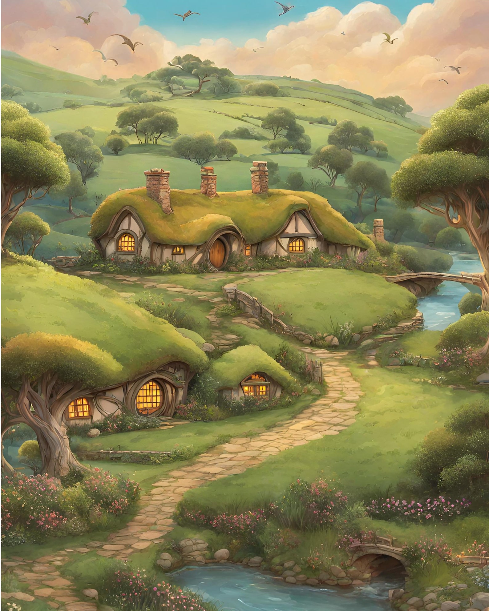 Digital LOTR Poster Print Middle-earth & Hobbiton Shire Landscape ...