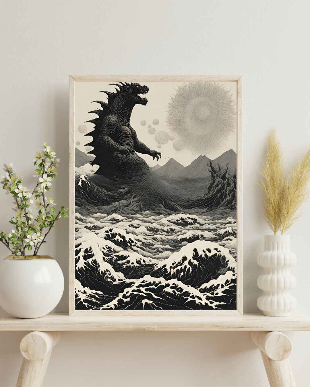 Digital Godzilla / Gojira Poster Print Abstract Japanese Ukiyo-e Style ...