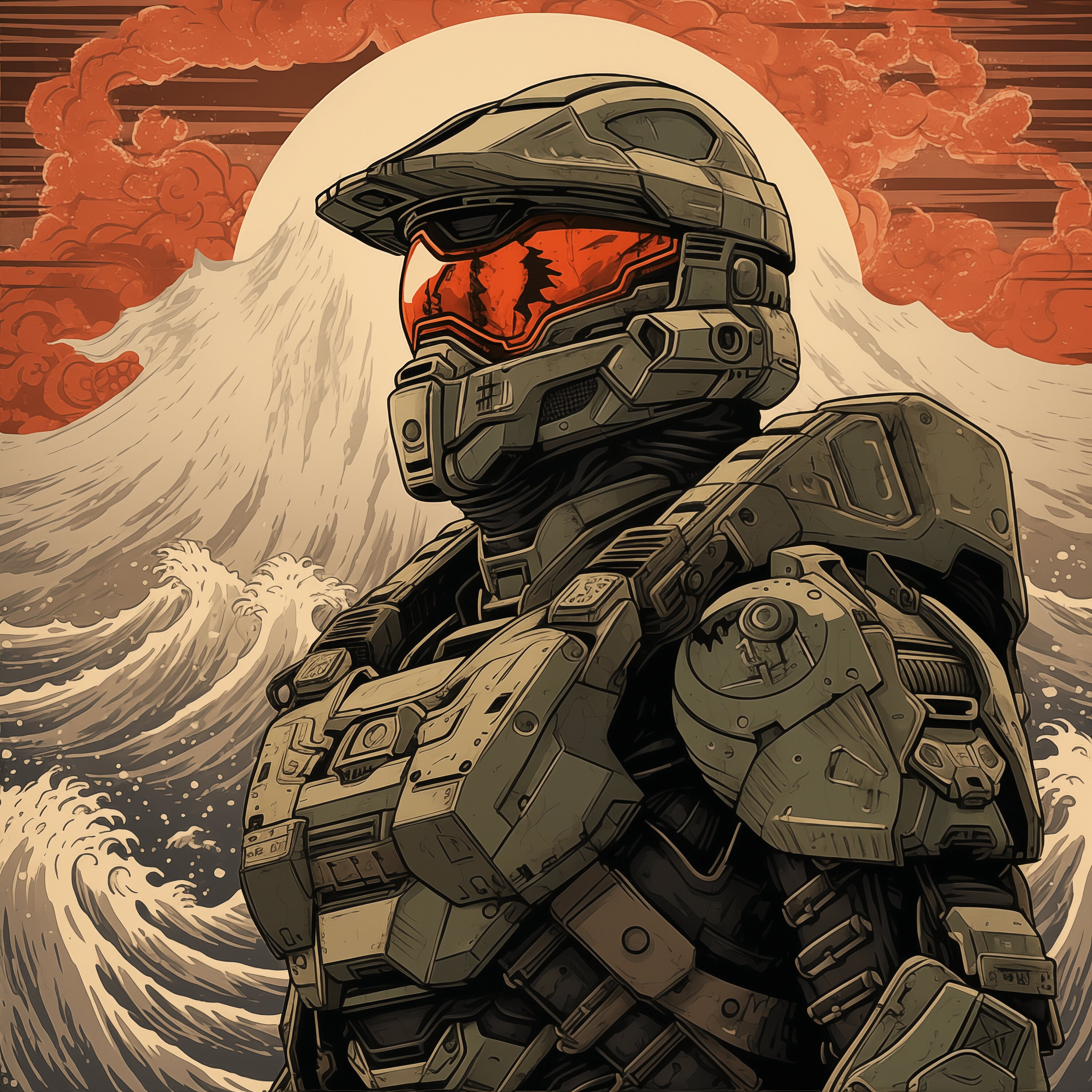 Digital Master Chief and Cortana Poster Print Japanese Ukiyo-e Style ...