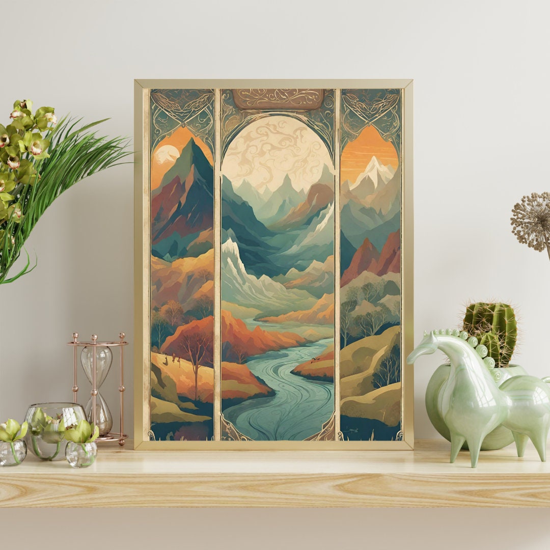 Digital LOTR Poster Bundle of Middle Earth in Abstract Boho Art Style ...