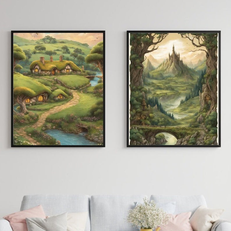 Digital LOTR Poster Print Middle-earth & Hobbiton Shire Landscape ...