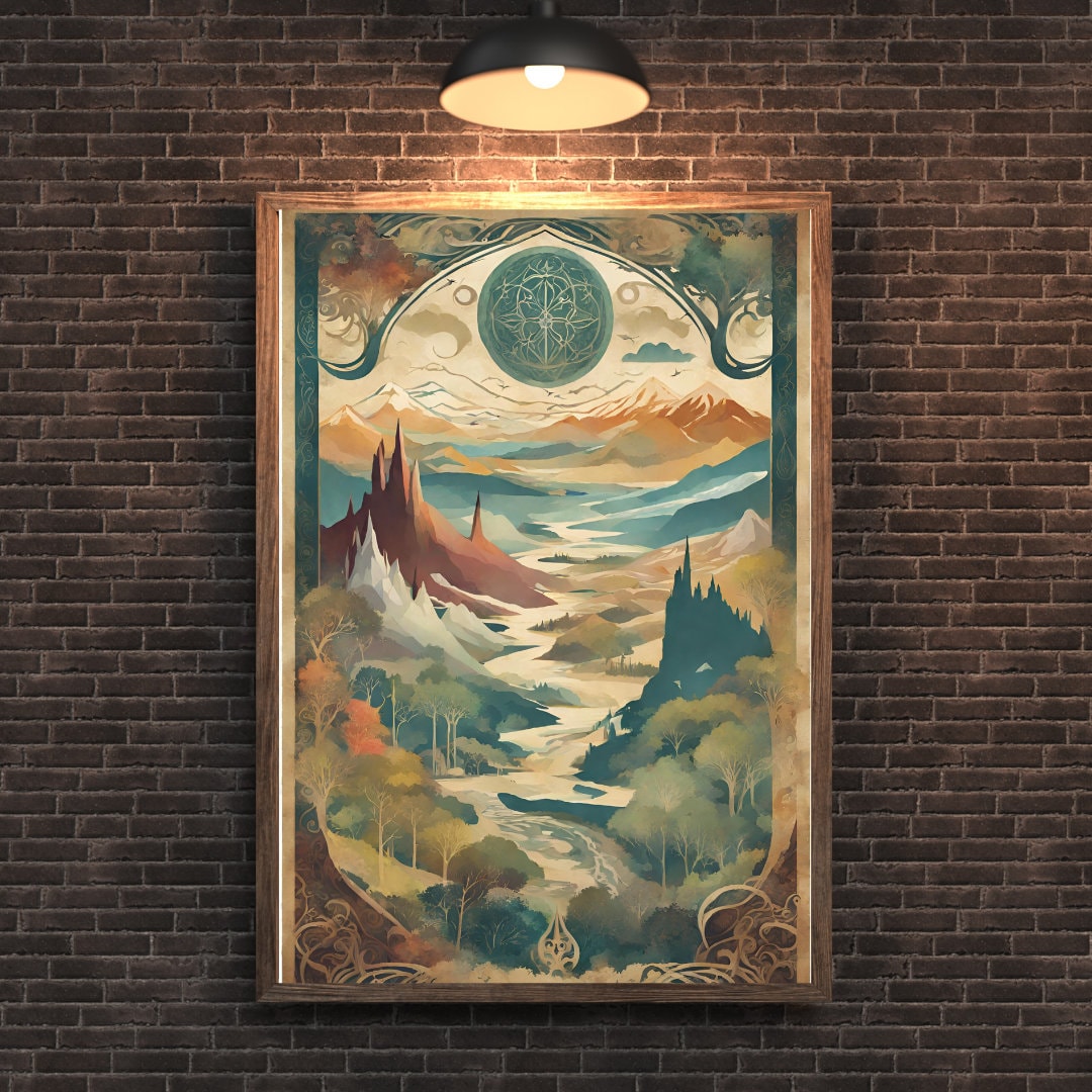 Digital LOTR Poster Bundle of Middle Earth in Abstract Boho Art Style ...