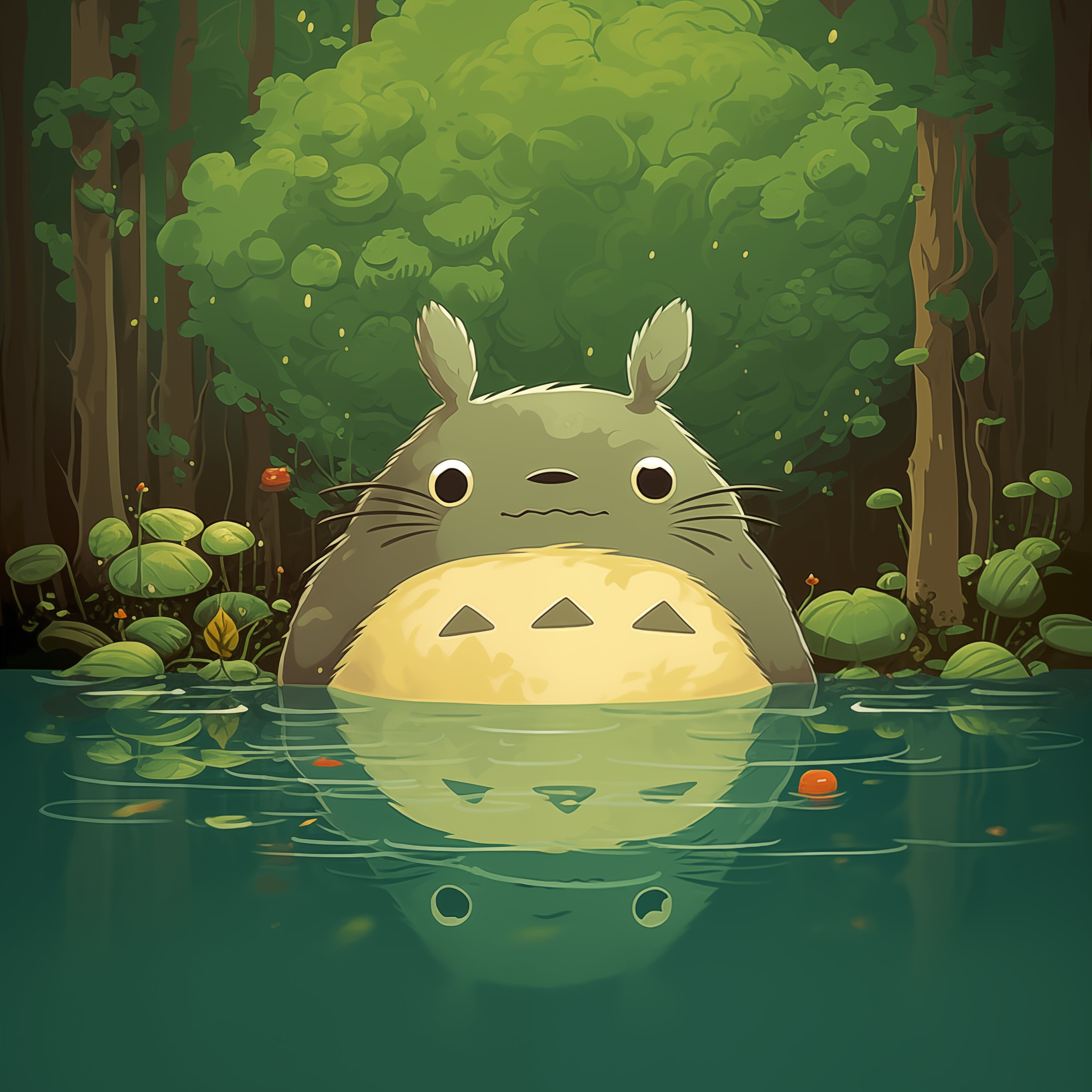 Digital Totoro Poster Print Swimming Totoro From the Ghibli Classic ...