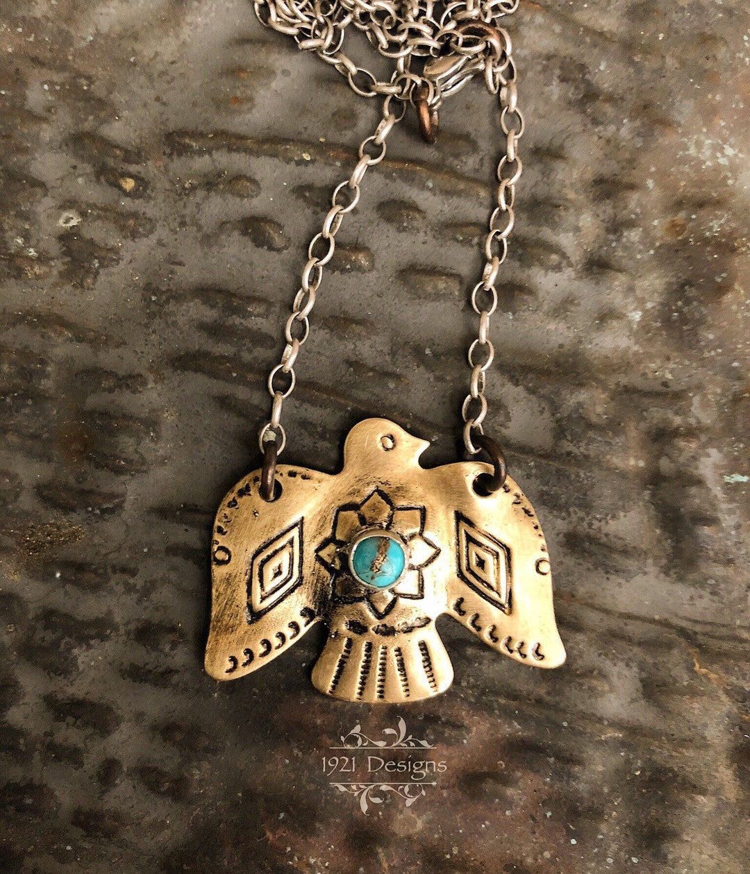 Brass Repurposed Phoenix and Turquoise Necklace - Etsy