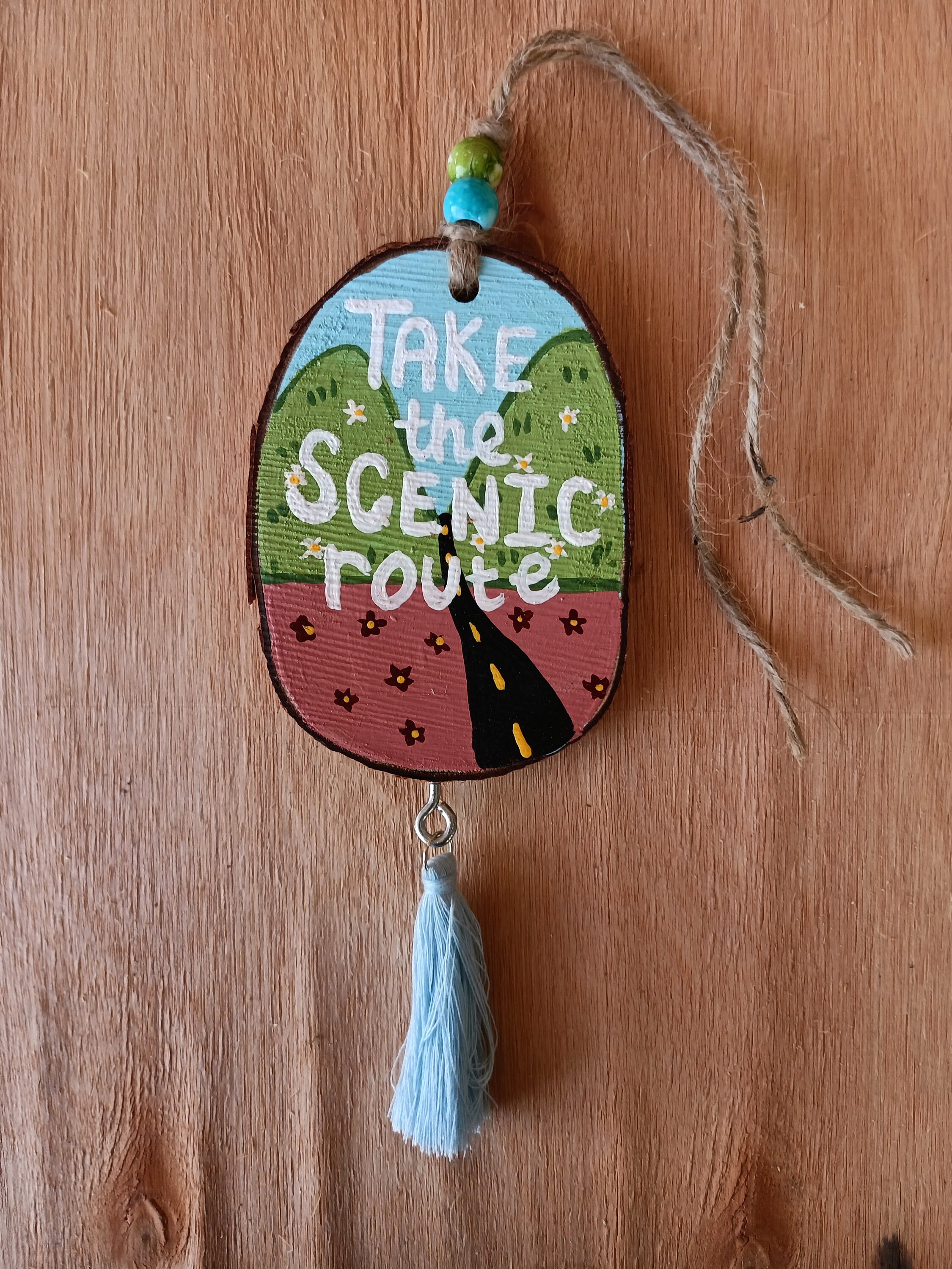Take the Scenic Route Wood Slice Car Charm Rearview Mirror | Etsy