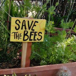Save the Bees Garden Sign, Bee Sign, Honeybee Pollinator Art Honey Sign ...