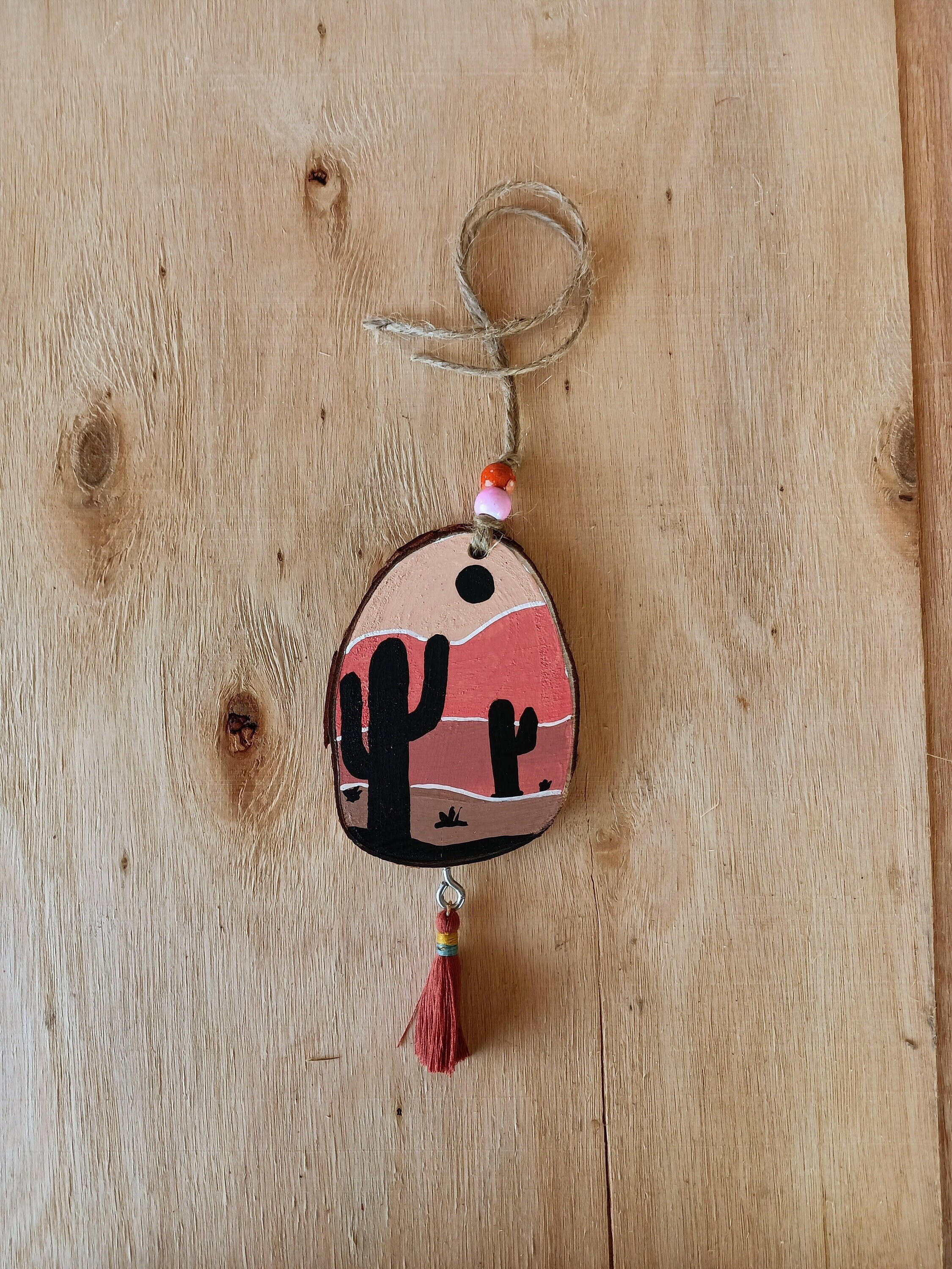 Desert Landscape Wood Slice Car Charm Rearview Mirror Hanging | Etsy