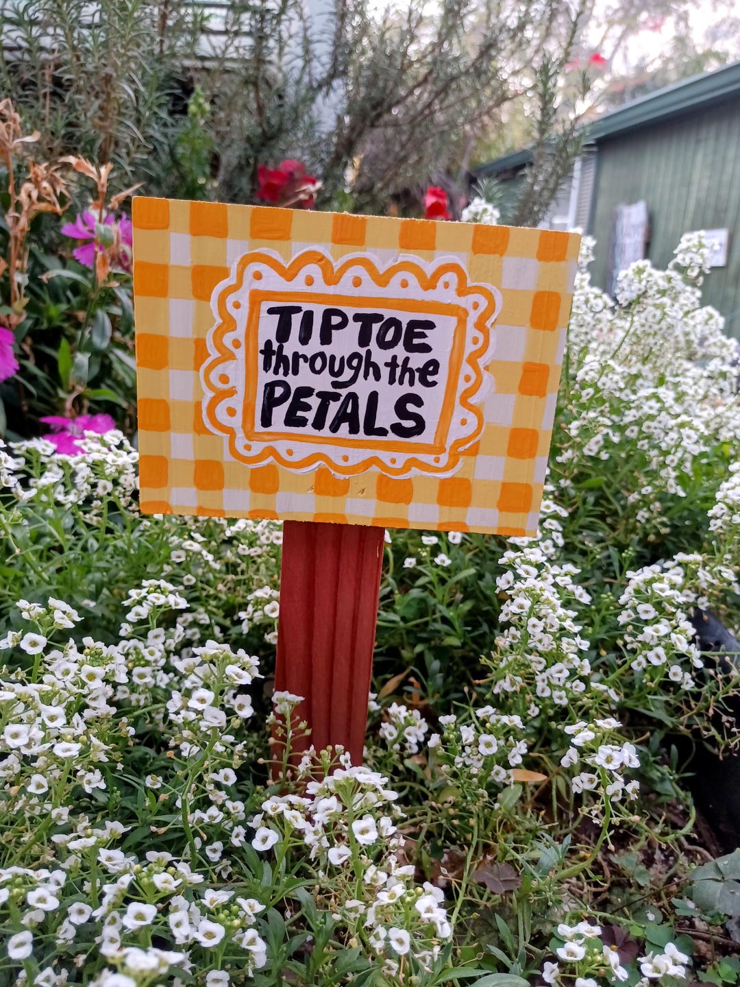 Gingham Flower Garden Sign Fairy Wildflower Garden Gift Wood Garden ...