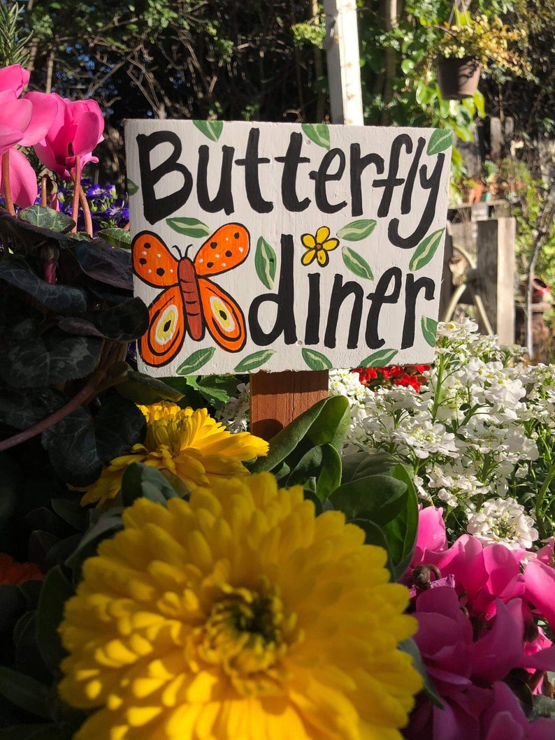 Butterfly Diner Garden Sign Butterflies Wooden Signflower - Etsy