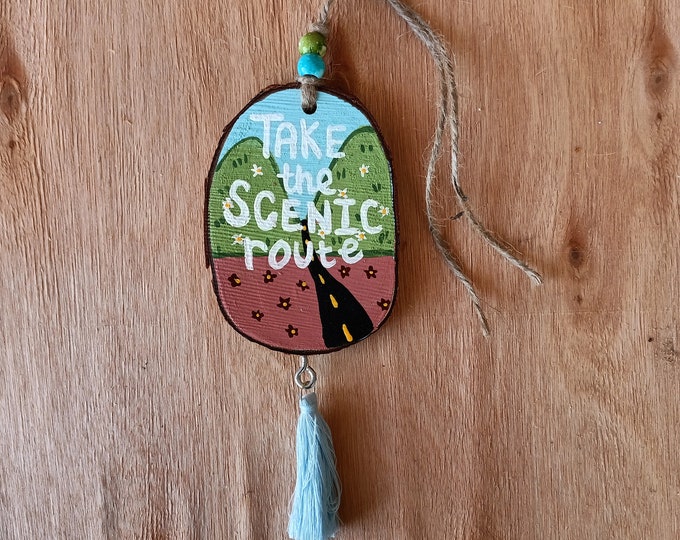Take the Scenic Route Wood Slice Car Charm, Rearview Mirror Hanging ...