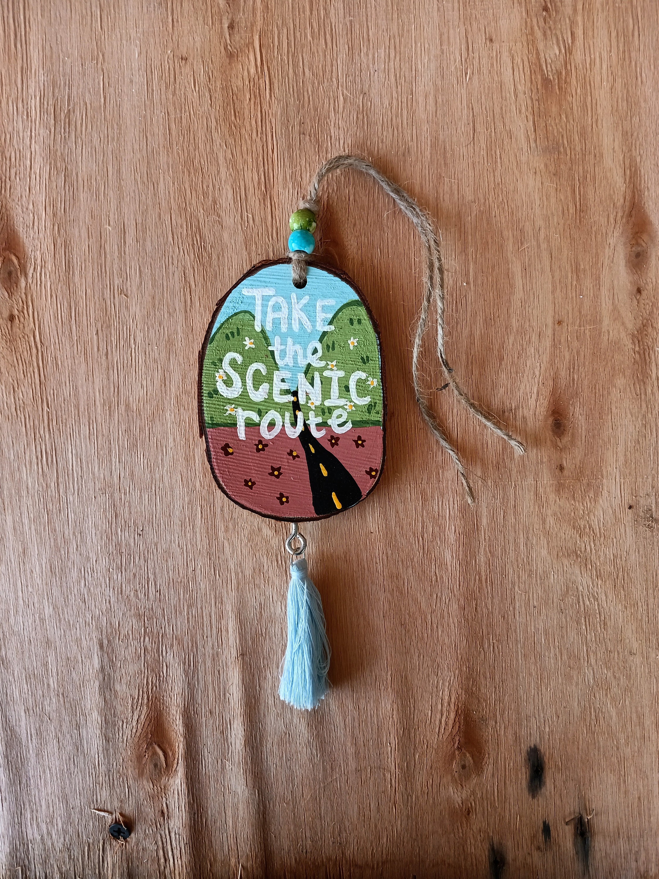 Take the Scenic Route Wood Slice Car Charm Rearview Mirror | Etsy
