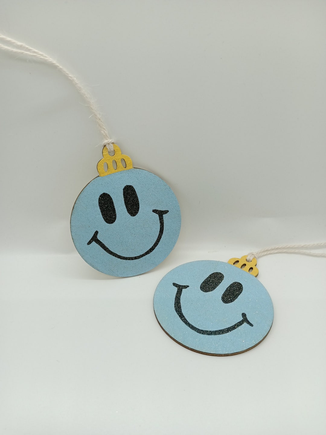 Retro Happy Face Christmas Ornament, Smiley, 70s Aesthetic Wood Glitter ...