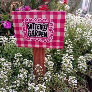 Butterfly Garden Sign Flower Garden Gift Gingham Wood Garden Sign ...