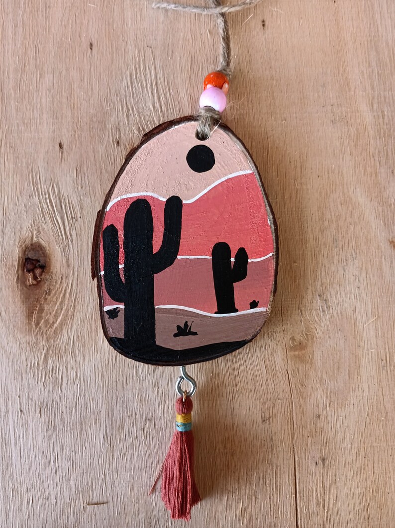 Desert Landscape Wood Slice Car Charm Rearview Mirror Hanging | Etsy