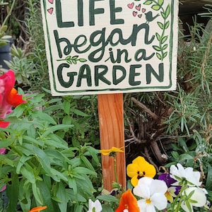 Christian Garden Sign Life Began in A Garden Gift Flower Gardener Gift ...