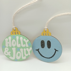 Retro Happy Face Christmas Ornament, Smiley, 70s Aesthetic Wood Glitter ...