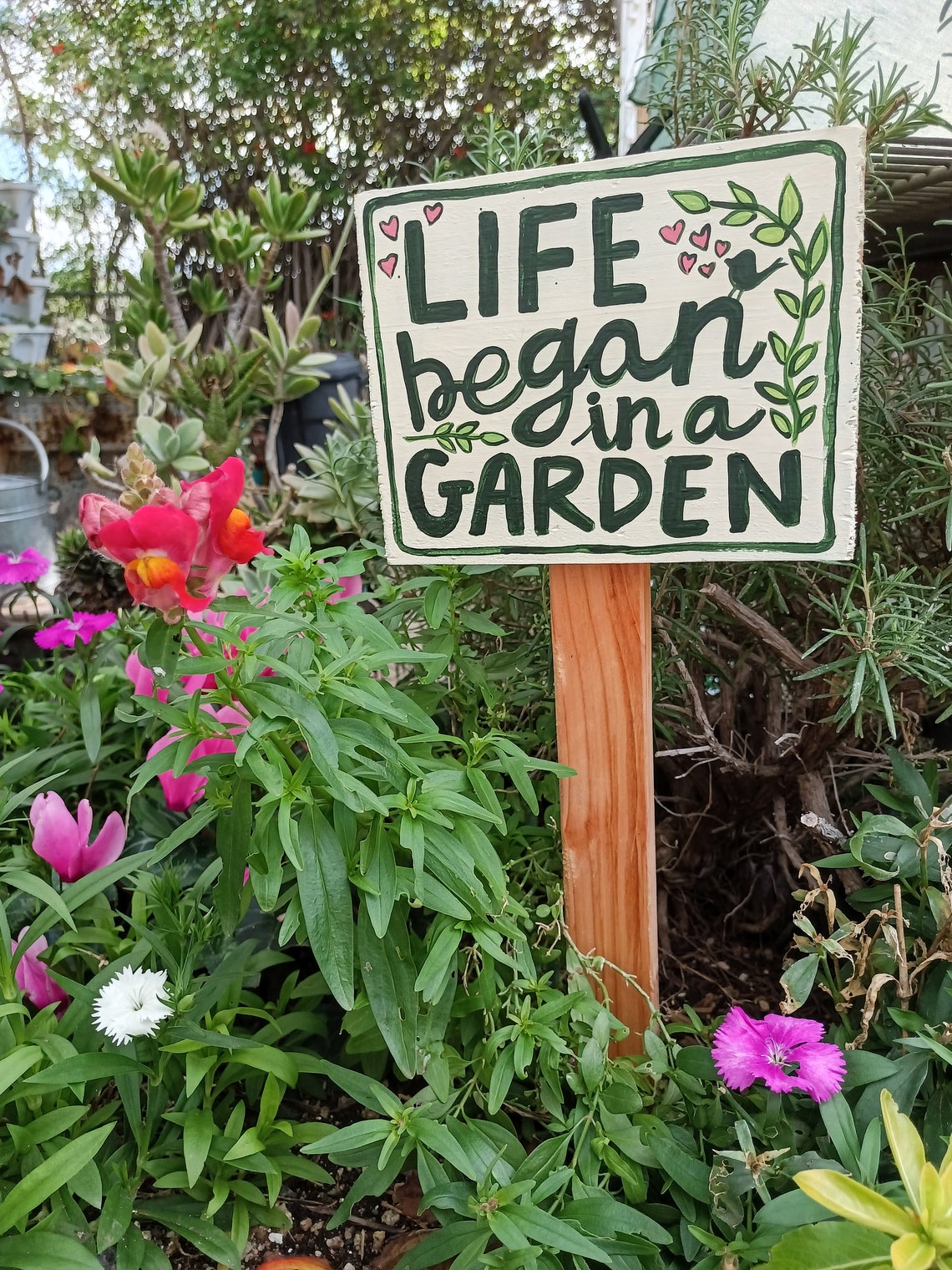 Christian Garden Sign Life Began in A Garden Gift Flower Gardener Gift ...