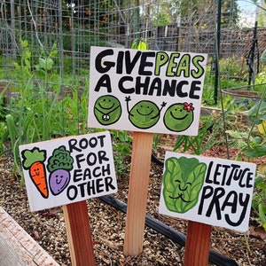 Vegetable Garden Sign Set Funny Gardener Gift Farmer Decor Rustic Kids ...