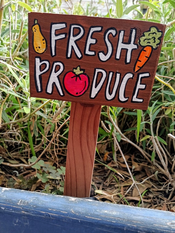 Fresh Produce Vegetable Garden Sign Wood Garden Stake - Etsy