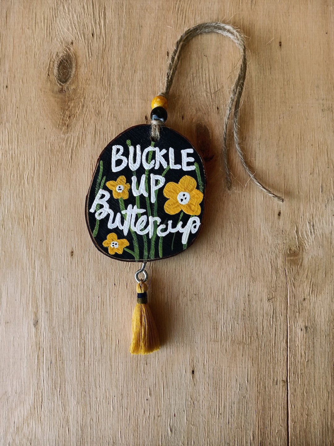 Buckle up Buttercup Wood Slice Car Charm, Rearview Mirror Hanging ...
