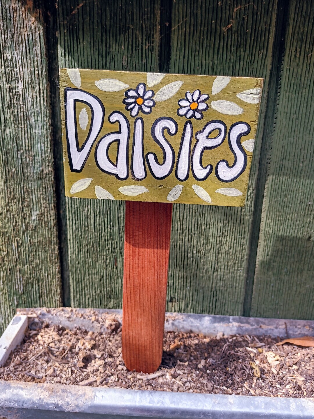 Daisies Wood Garden Sign, Flower Gardening Decor, Daisy Garden Stake ...