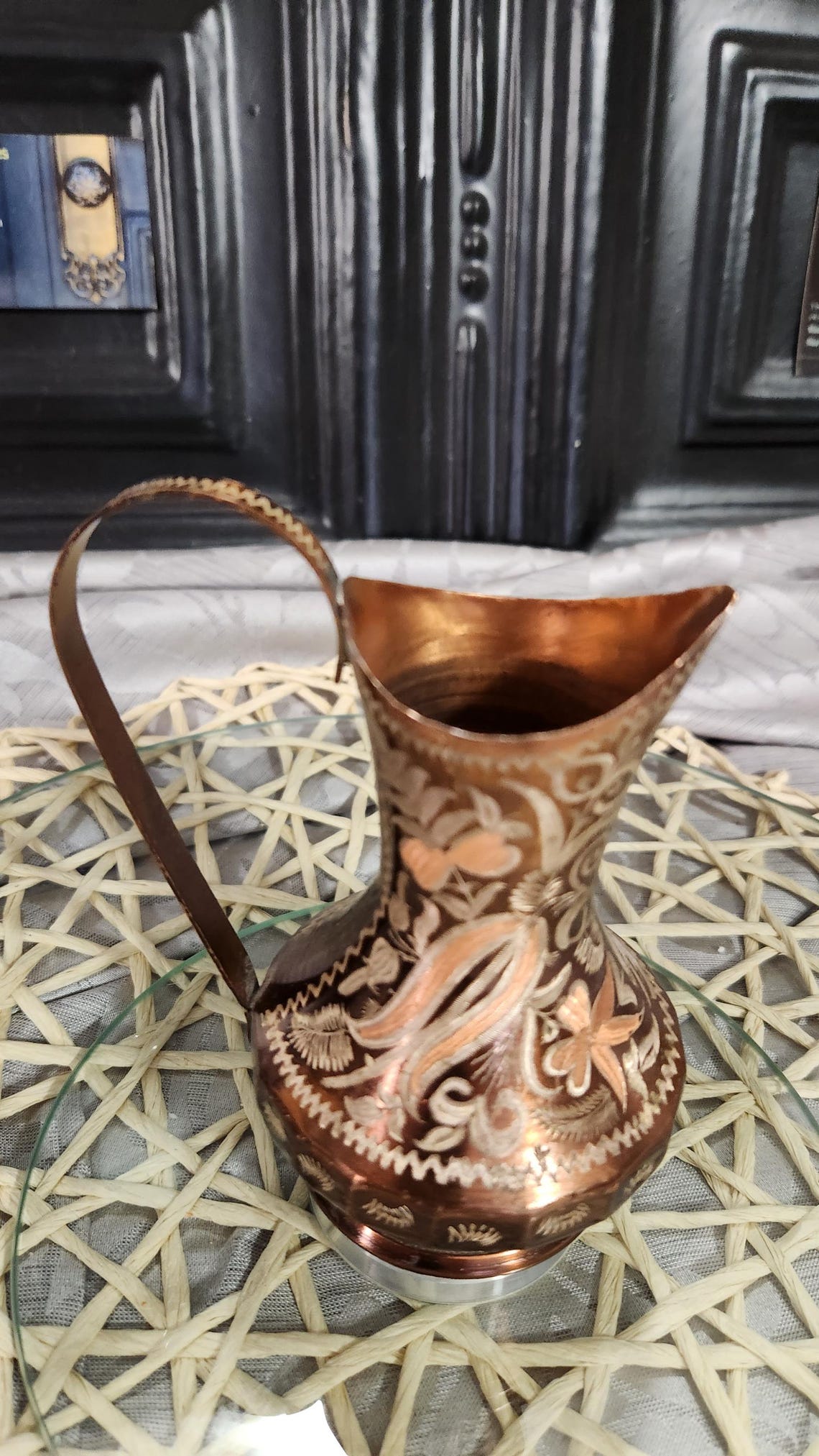 Vintage Copper Pitcher With Etched Floral and Leaf Design - Etsy