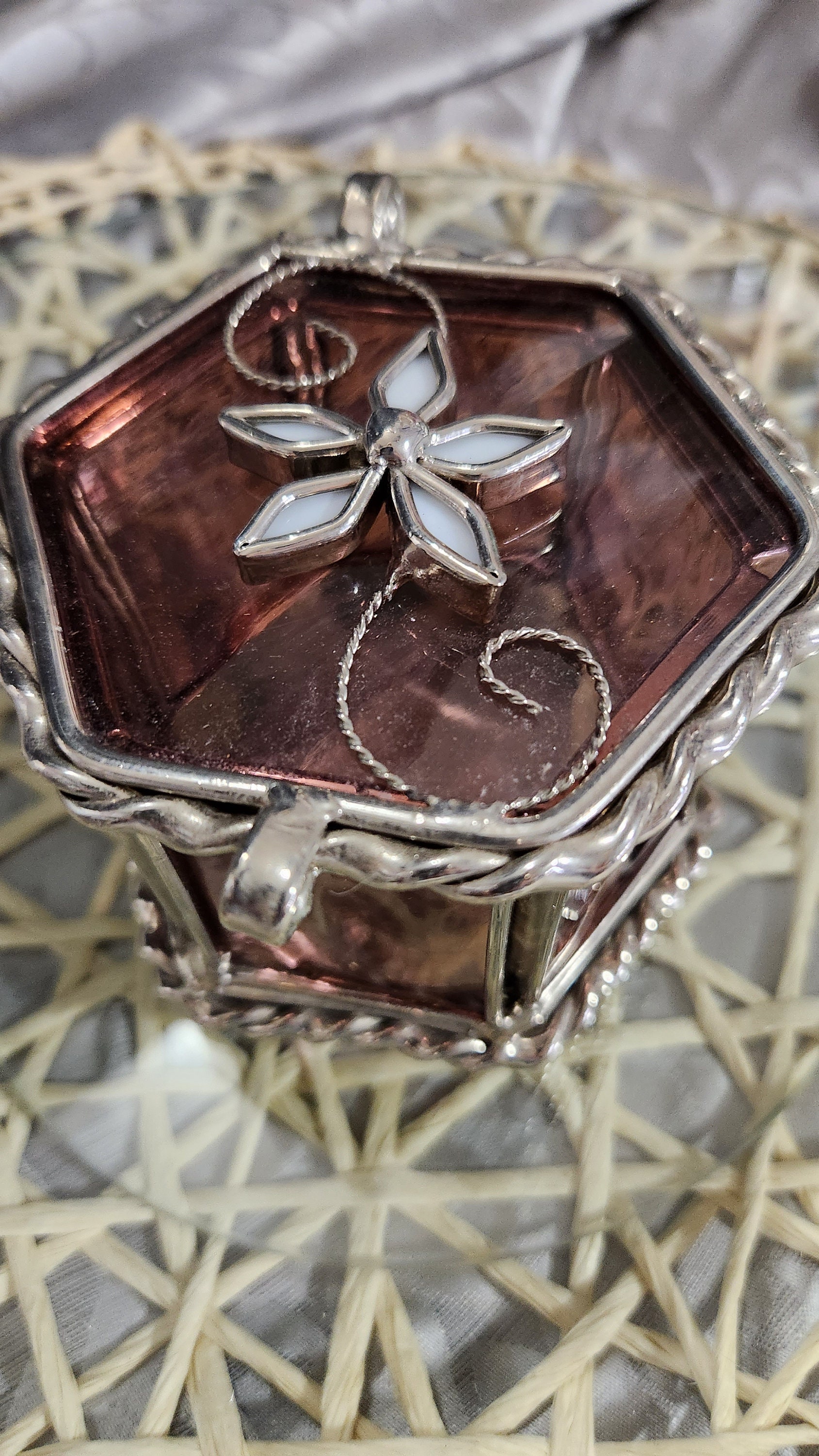 Vintage Trinket Box Purple Stained Glass With Metal and White Glass ...