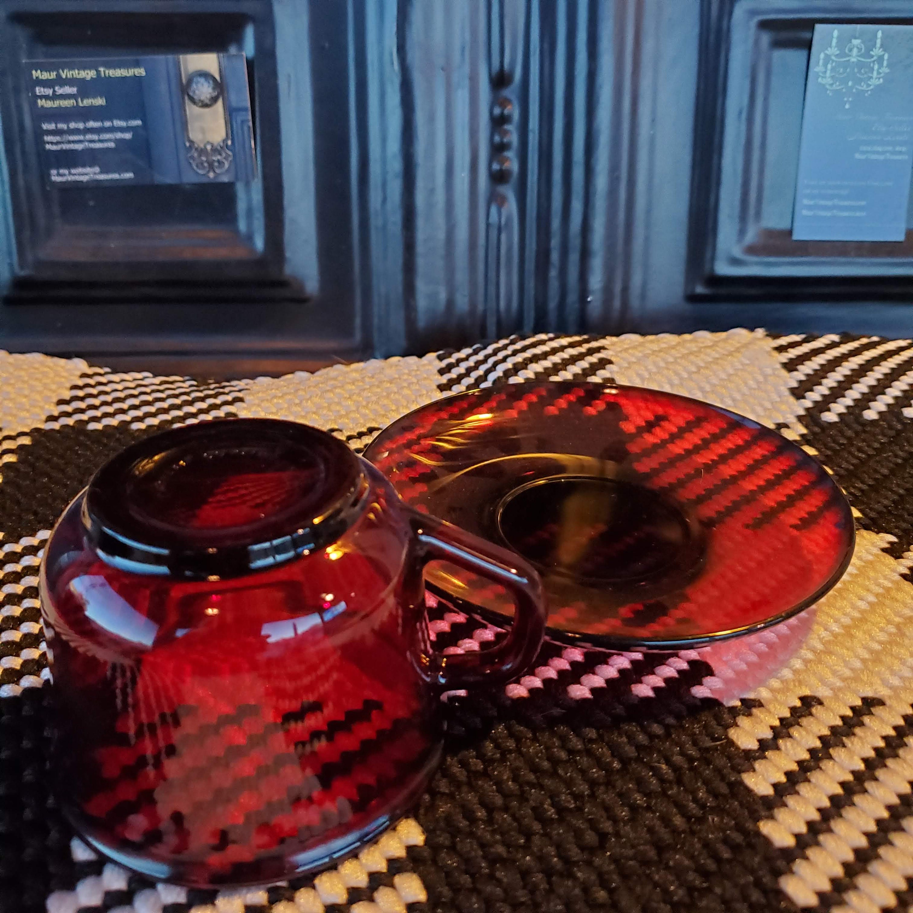 Vintage red Ruby Coffee/tea Cup and Saucer by Arcoroc - Etsy