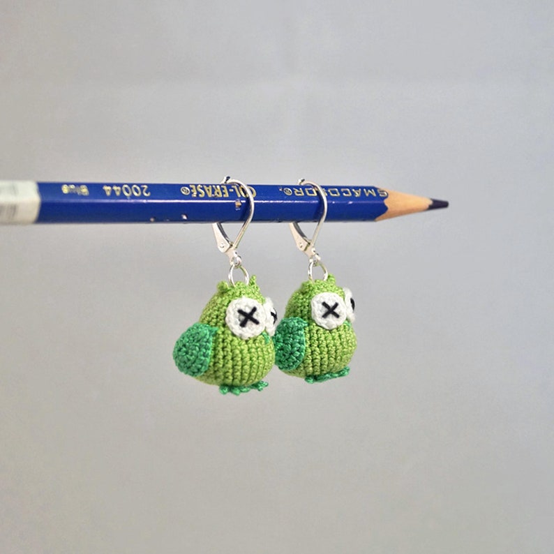 Pair of Nano Crocheted Owl Earrings Extreme Miniature - Etsy