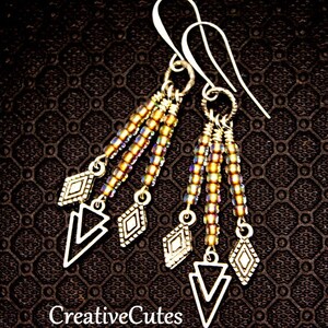Cute Boho Beaded Triangle Earring Dangles, Gold Aura Czech Bead ...