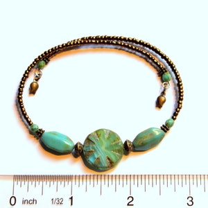 Rustic Boho Teal Green Stretch Bracelet, Earthy Unique Czech Bead Wrist ...