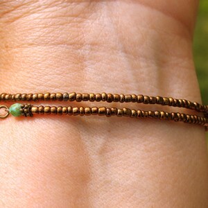 Rustic Boho Teal Green Stretch Bracelet, Earthy Unique Czech Bead Wrist ...