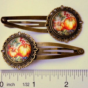 Rustic Autumn Pumpkin Hair Clips, Set of 2 Brass Snap Clips, Domed ...