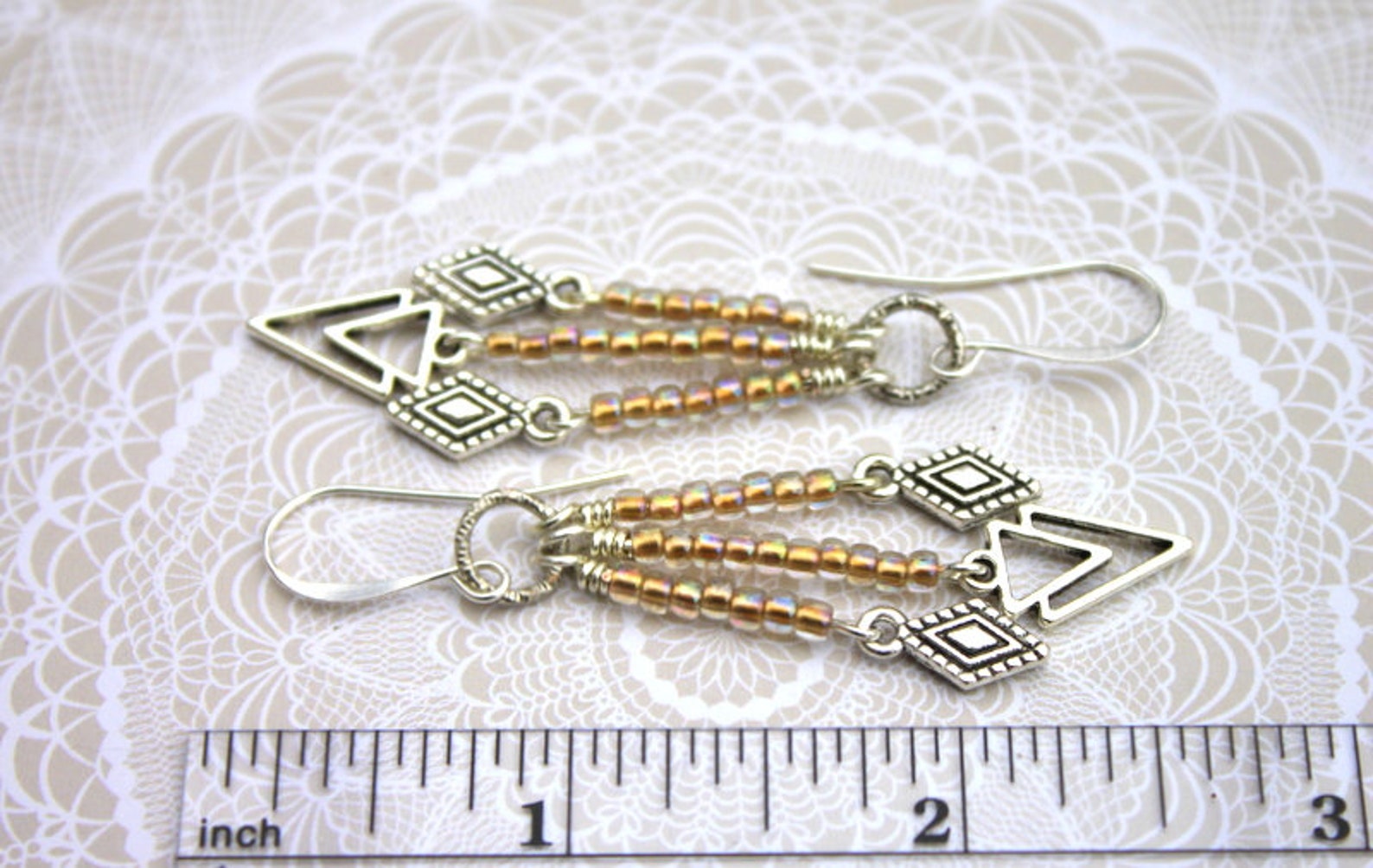 Cute Boho Beaded Triangle Earring Dangles Gold Aura Czech - Etsy