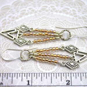 Cute Boho Beaded Triangle Earring Dangles, Gold Aura Czech Bead ...